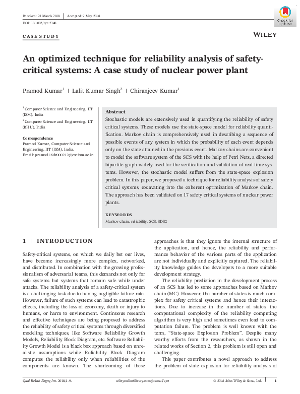 (PDF) An optimized technique for reliability analysis of safety ...