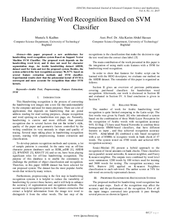 (PDF) Handwriting Word Recognition Based on SVM Classifier | alia hassan - Academia.edu