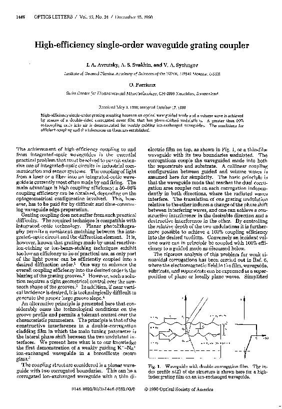 (PDF) High-efficiency single-order waveguide grating coupler | A ...