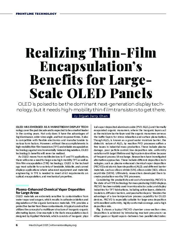 Pdf Realizing Thin‐film Encapsulations Benefits For Large‐scale Oled Panels