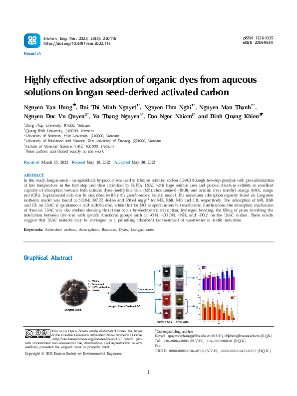 (PDF) Highly effective adsorption of organic dyes from aqueous solutions on longan seed-derived ...