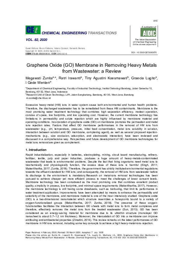 (PDF) Graphene Oxide (Go) Membrane In Removing Heavy Metals From ...