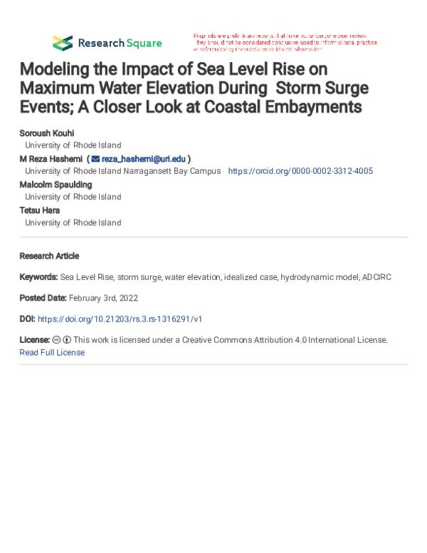 (PDF) Modeling the impact of sea level rise on maximum water elevation during storm surge events ...