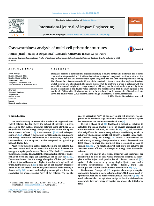 (PDF) Crashworthiness analysis of multi-cell prismatic structures