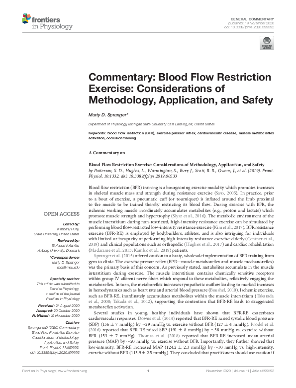 (PDF) Commentary: Blood Flow Restriction Exercise: Considerations of Methodology, Application ...