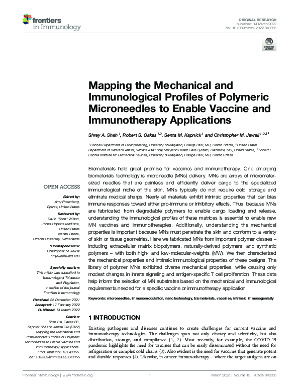 (PDF) Mapping the Mechanical and Immunological Profiles of Polymeric Microneedles to Enable ...