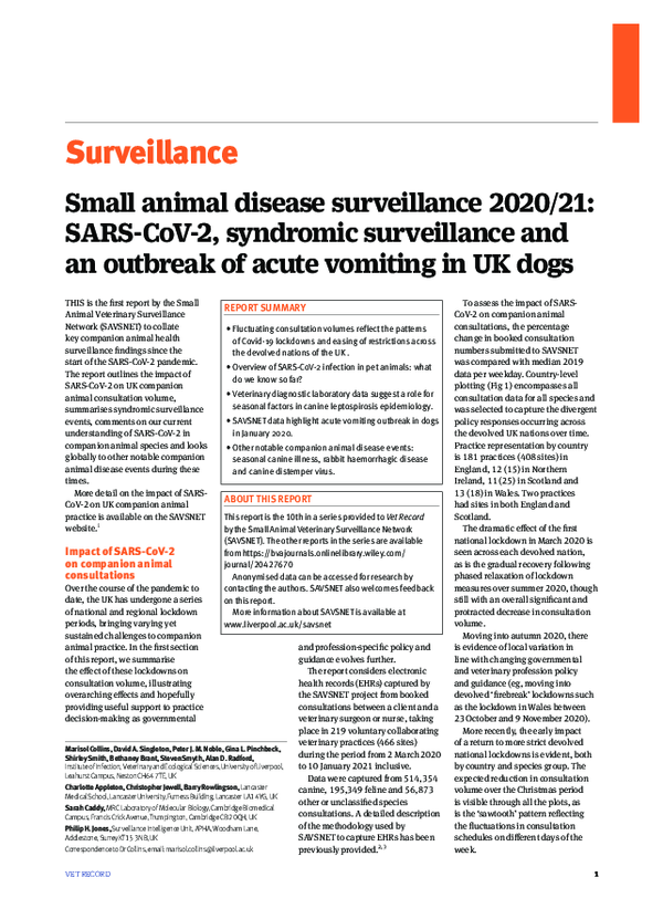 (PDF) Small animal disease surveillance 2020/21: SARS‐CoV‐2, syndromic ...