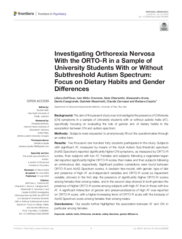 (PDF) Investigating Orthorexia Nervosa With the ORTO-R in a Sample of ...