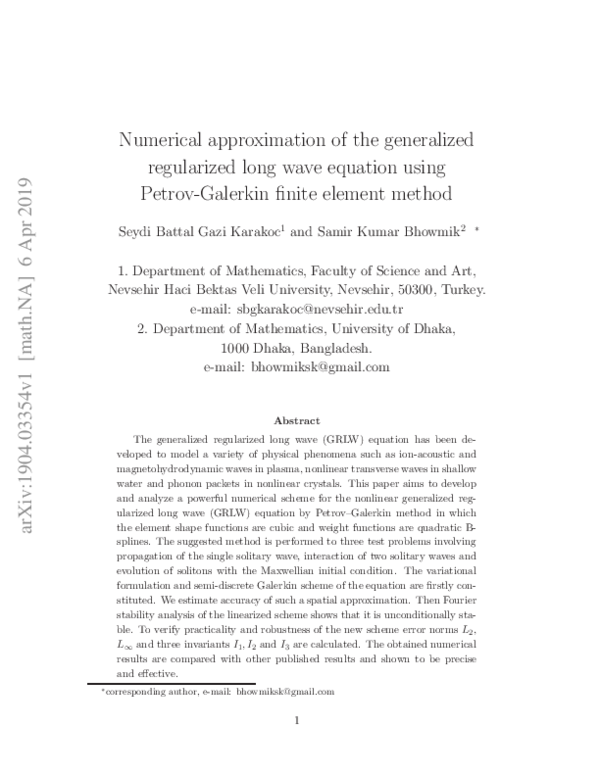 Pdf Numerical Approximation Of The Generalized Regularized Long Wave