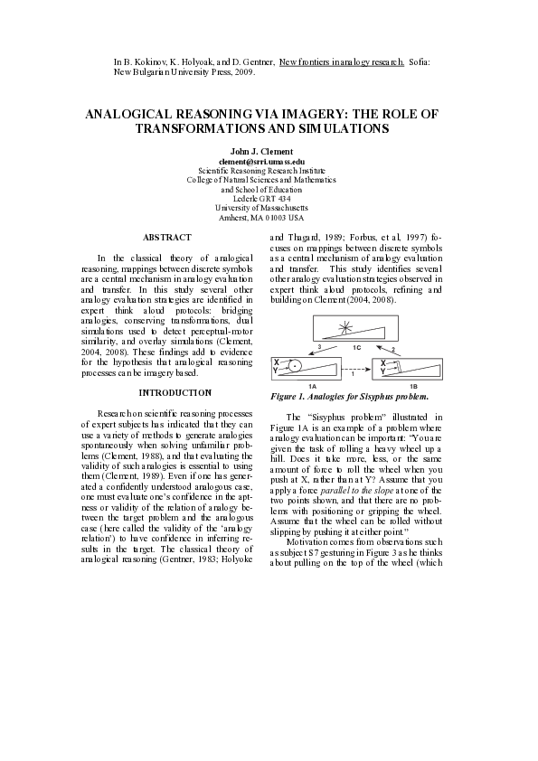 (PDF) Analogical reasoning via imagery: the role of transformations and simulations