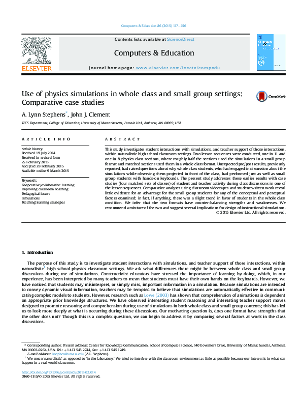 (PDF) Use of physics simulations in whole class and small group ...