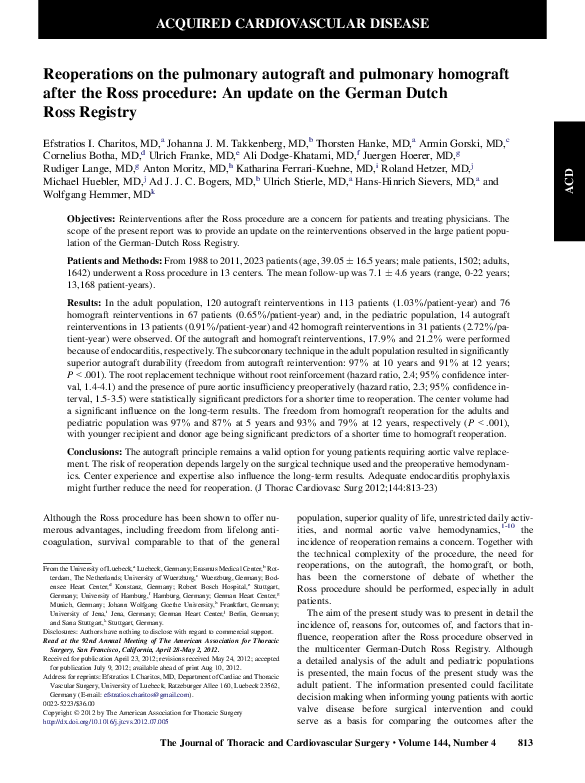 (PDF) Reoperations on the pulmonary autograft and pulmonary homograft ...