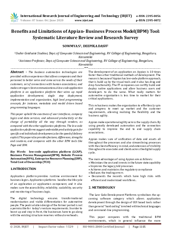 (PDF) Benefits and Limitations of Appian- Business Process Model(BPM ...