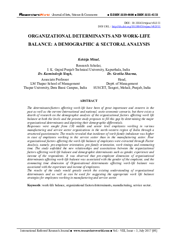 (PDF) Organizational Determinants and Work-Life Balance: A Demographic & Sectoral Analysis