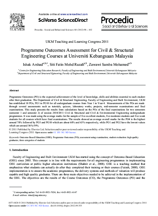 (PDF) Programme Outcomes Assessment for Civil & Structural Engineering ...