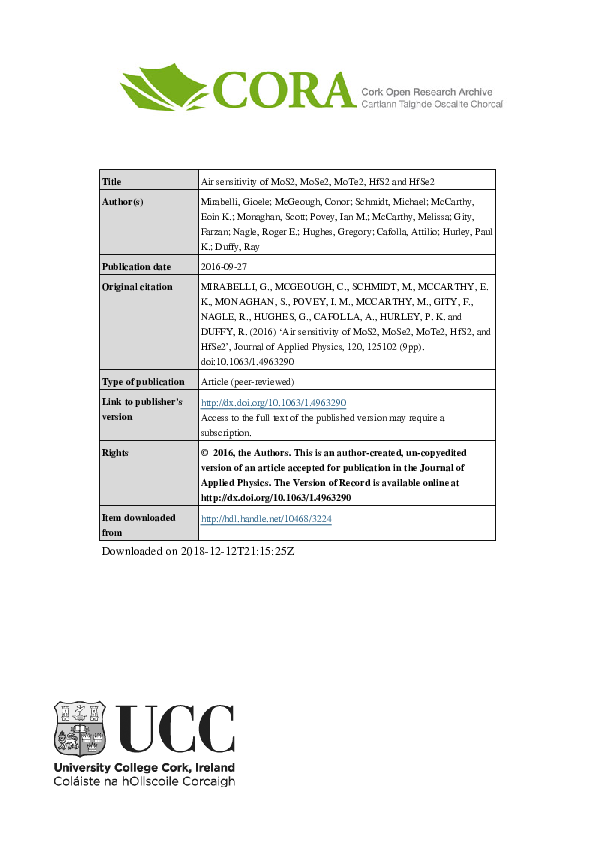 (PDF) Air sensitivity of MoS2, MoSe2, MoTe2, HfS2, and HfSe2