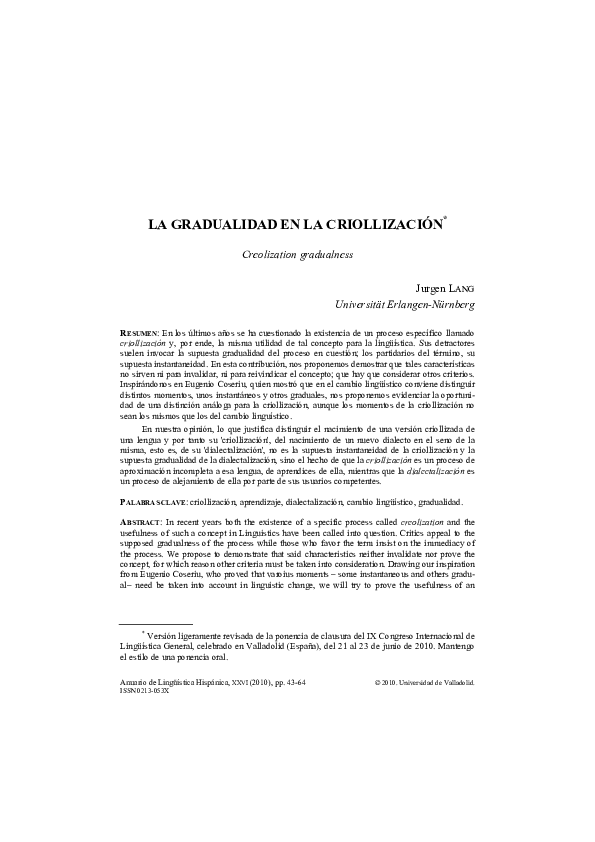 (PDF) La gradualidad en la criollización