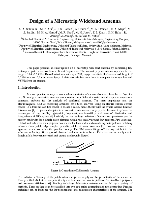 (PDF) Design of a Microstrip Wideband Antenna