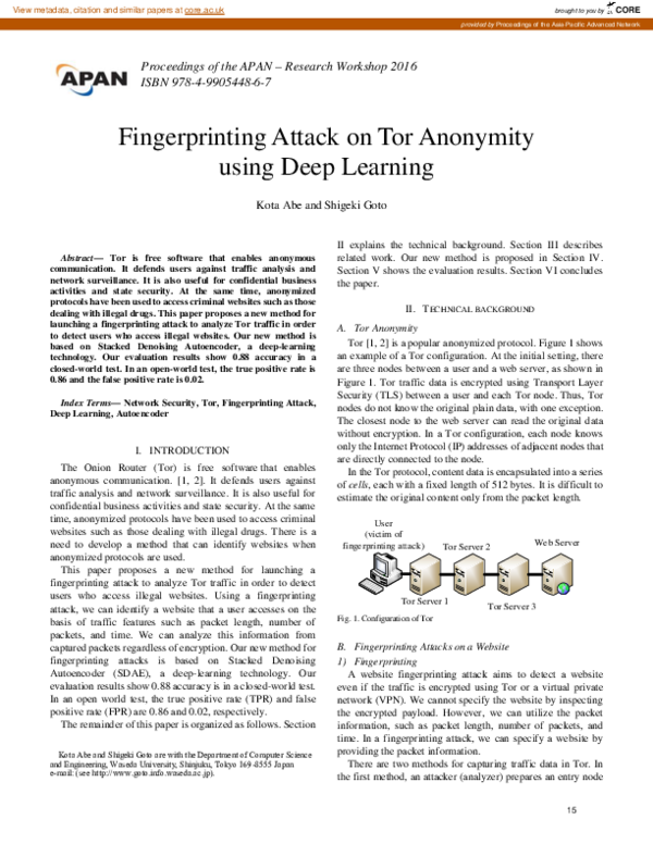 (PDF) Fingerprinting Attack on Tor Anonymity using Deep Learning