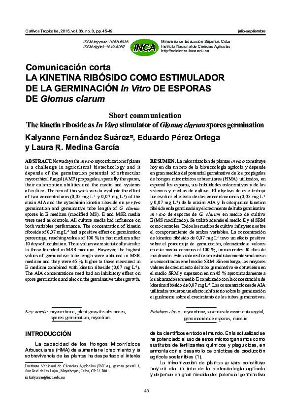 (PDF) La kinetina ribósido como estimulador de la germinación In Vitro ...