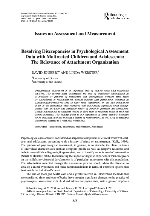 (PDF) Resolving Discrepancies in Psychological Assessment Data with Maltreated Children and ...