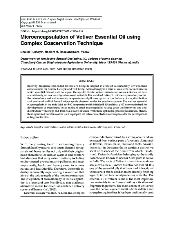 (PDF) Microencapsulation of Vetiver Essential Oil using Complex ...