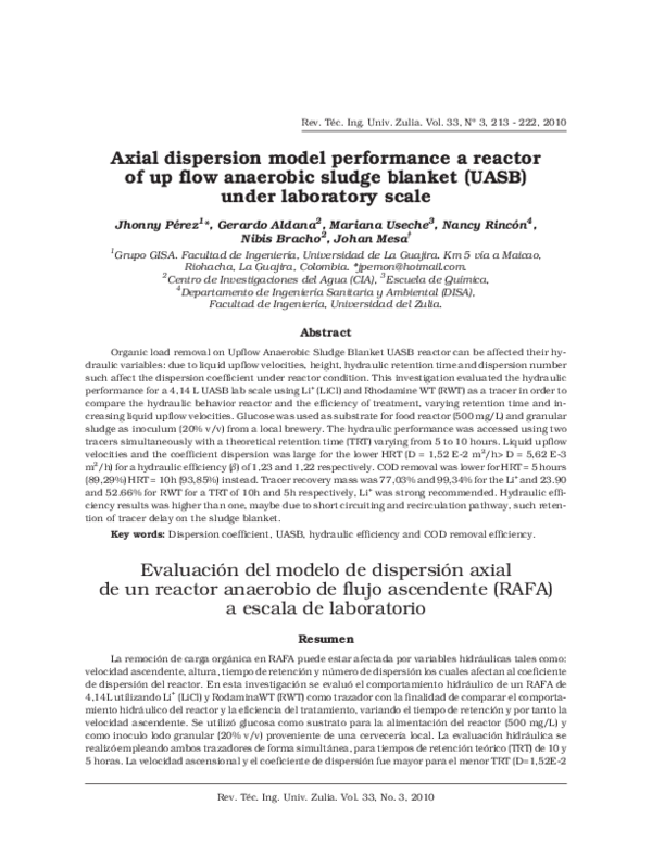 (PDF) Axial dispersion model performance a reactor of up flow anaerobic ...