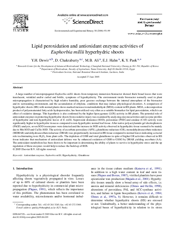 (PDF) Lipid peroxidation and antioxidant enzyme activities of Euphorbia ...