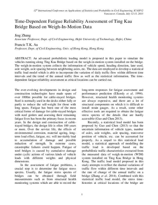 (PDF) Time-dependent fatigue reliability assessment of Ting Kau Bridge based on weigh-in-motion ...