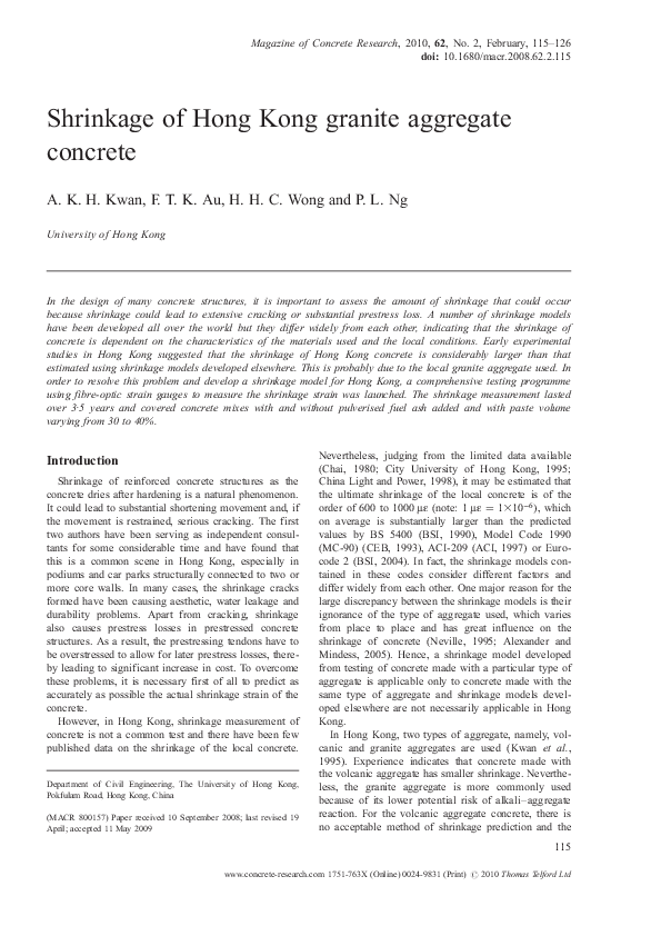 (PDF) Shrinkage of Hong Kong granite aggregate concrete