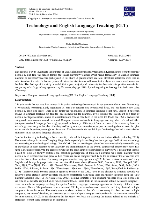 (PDF) Technology and English Language Teaching (ELT)