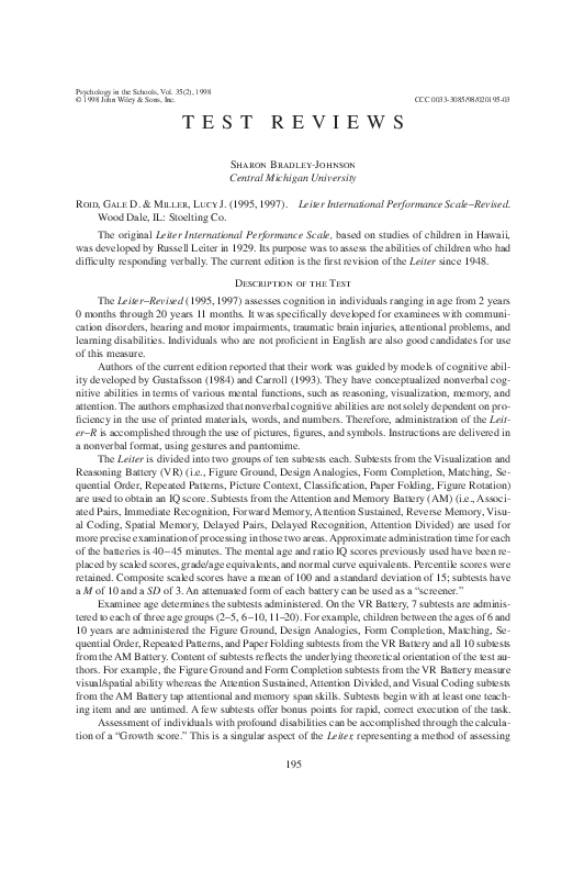 (PDF) Leiter International Performance Scale-Revised