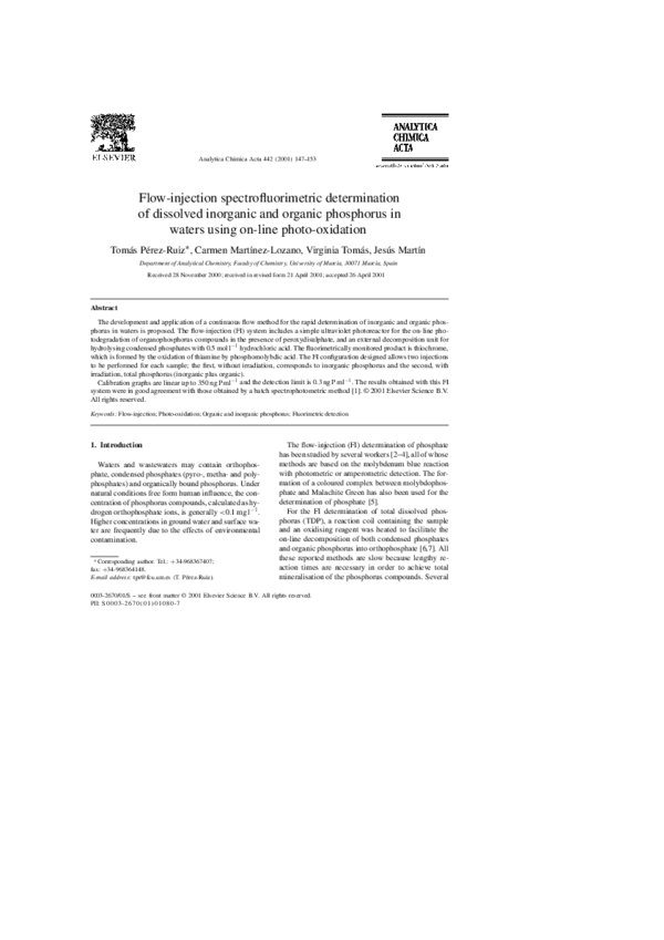 Pdf Flow Injection Spectrofluorimetric Determination Of Dissolved Inorganic And Organic