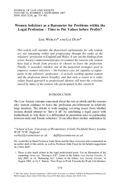 (PDF) Women Solicitors as a Barometer for Problems within the Legal ...
