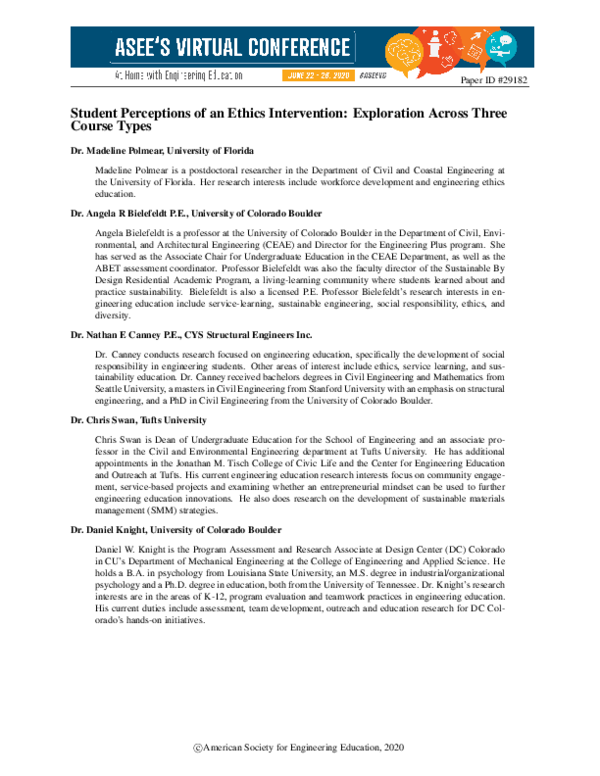 (PDF) Student Perceptions of an Ethics Intervention: Exploration across ...