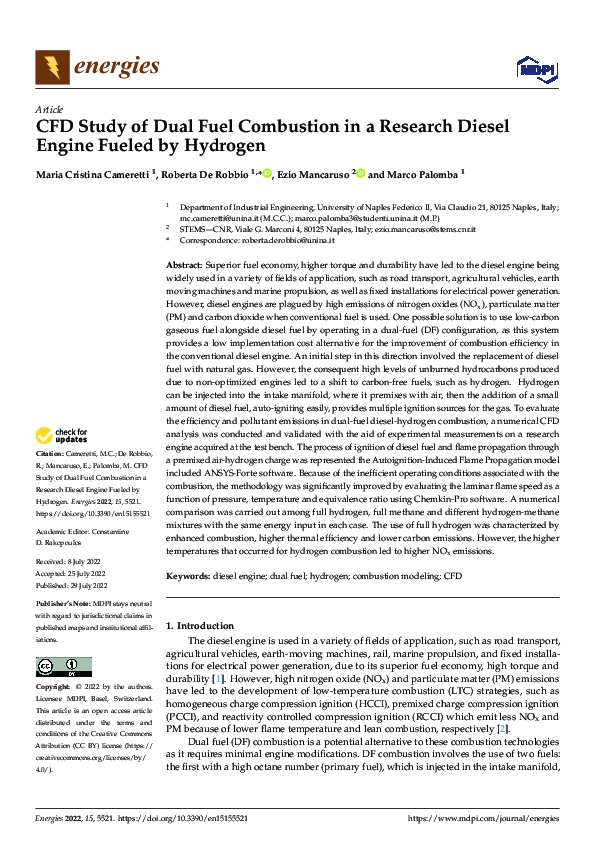 (PDF) CFD Study of Dual Fuel Combustion in a Research Diesel Engine Fueled by Hydrogen | Marco ...