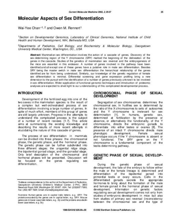 Pdf Molecular Aspects Of Sex Differentiation