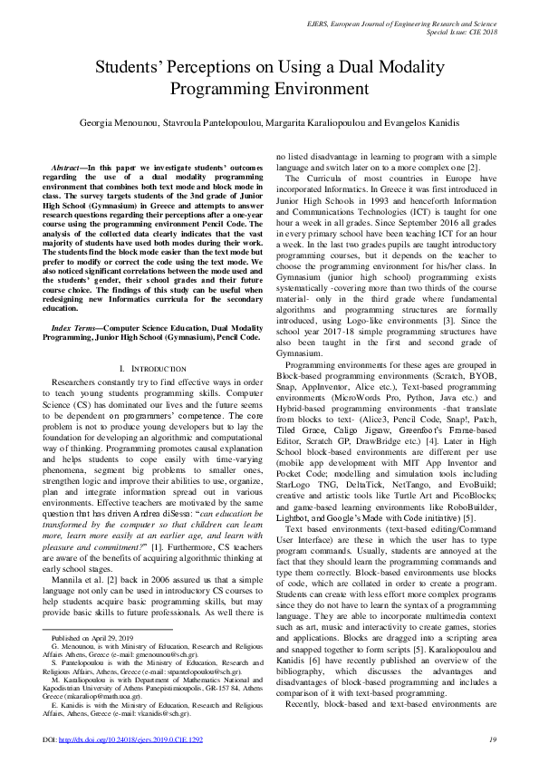 (PDF) Students’ Perceptions on Using a Dual Modality Programming ...
