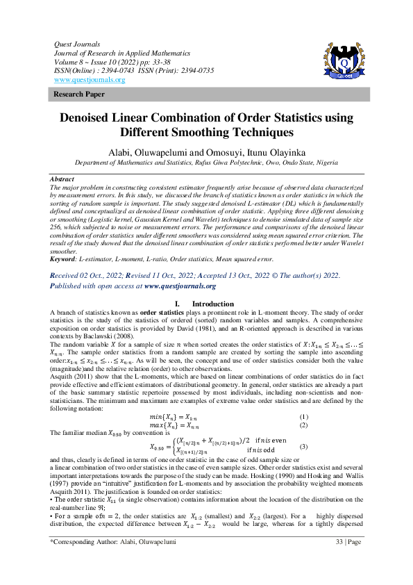 Pdf Denoised Linear Combination Of Order Statistics Using Different