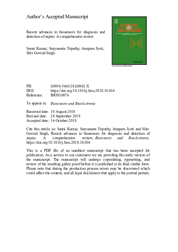 Pdf Recent Advances In Biosensors For Diagnosis And Detection Of