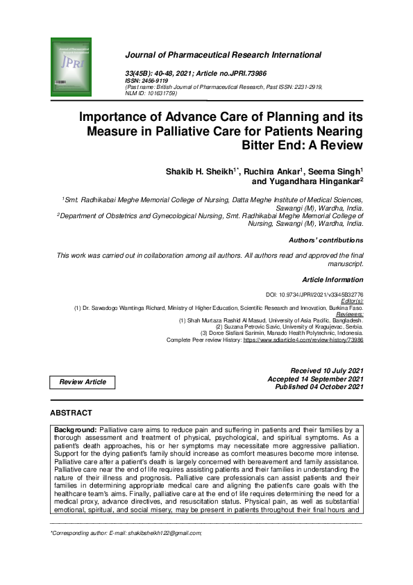 (PDF) Importance of Advance Care of Planning and its Measure in ...