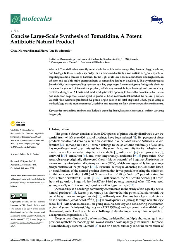 (PDF) Concise Large-Scale Synthesis of Tomatidine, A Potent Antibiotic ...
