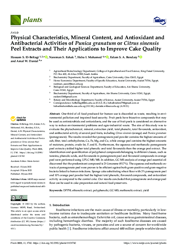 (PDF) Physical Characteristics, Mineral Content, and Antioxidant and Antibacterial Activities of ...