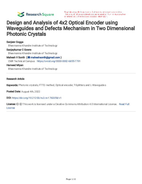 (PDF) Design and Analysis of 4x2 Optical Encoder using Waveguides and ...