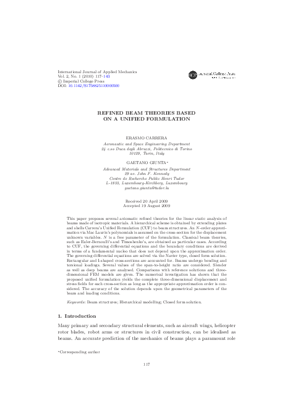 (PDF) Refined Beam Theories Based on a Unified Formulation