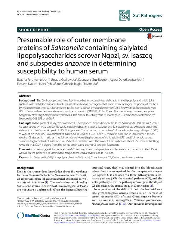 (PDF) Presumable role of outer membrane proteins of Salmonella ...