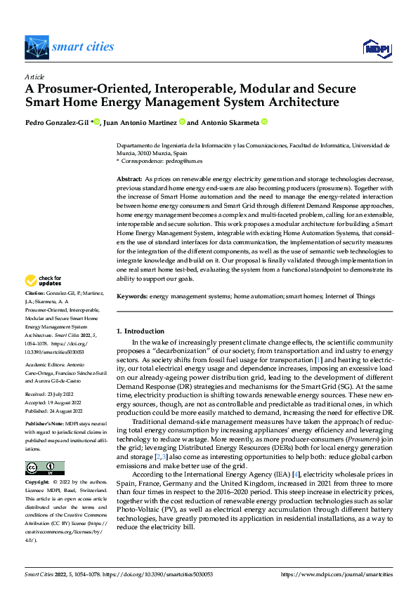 (PDF) A Prosumer-Oriented, Interoperable, Modular and Secure Smart Home ...