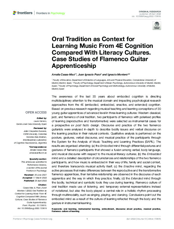 (PDF) Oral Tradition as Context for Learning Music From 4E Cognition Compared With Literacy ...