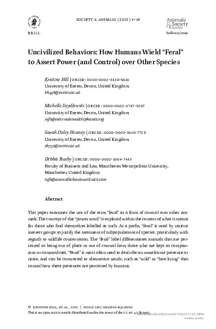 (PDF) Uncivilized Behaviors: How Humans Wield “Feral” to Assert Power ...