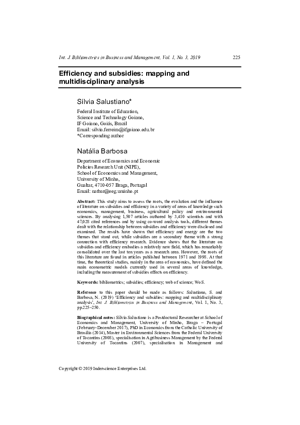 (PDF) Efficiency and subsidies: mapping and multidisciplinary analysis